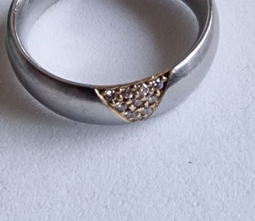 Ring Stahl/18Karat Gold mit 10Diamanten Gr 58 ab 1Fr | Kaufen auf Ricardo