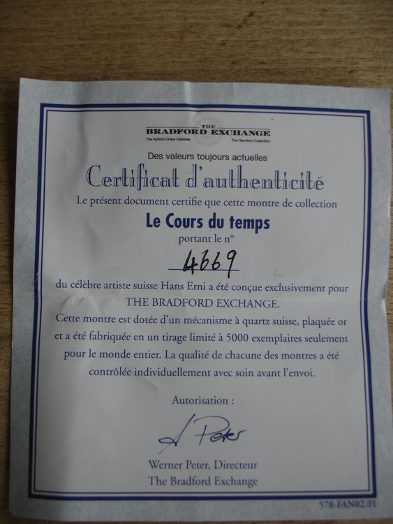 Hans Erni Sammler Uhr " Le cours du temps" (Lauf der Zeit) (Neu und originalverpackt) in ...