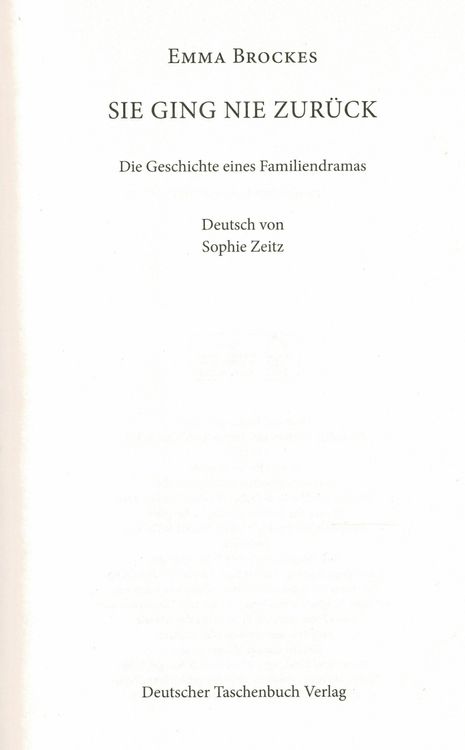 Sie ging nie zurück von EMMA BROCKES Familiendrama (Gebraucht) in ...