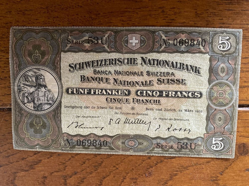 Billet suisse 5chf banknoten 28.03 1952 | Kaufen auf Ricardo