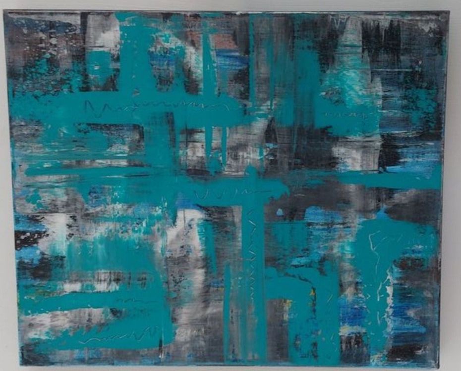 Bild Türkis Grau Modern,Unikat,von mir selbstgemalt 50×60 | Kaufen auf Ricardo