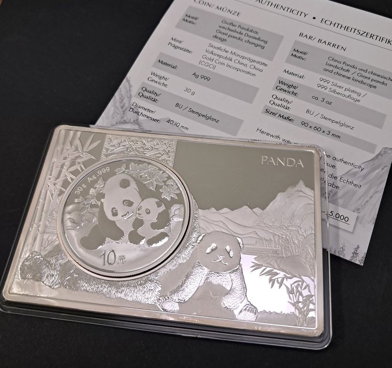 1 OZ Silber Panda 2024 in 3 OZ Silber Münzbarren (Neu und ...
