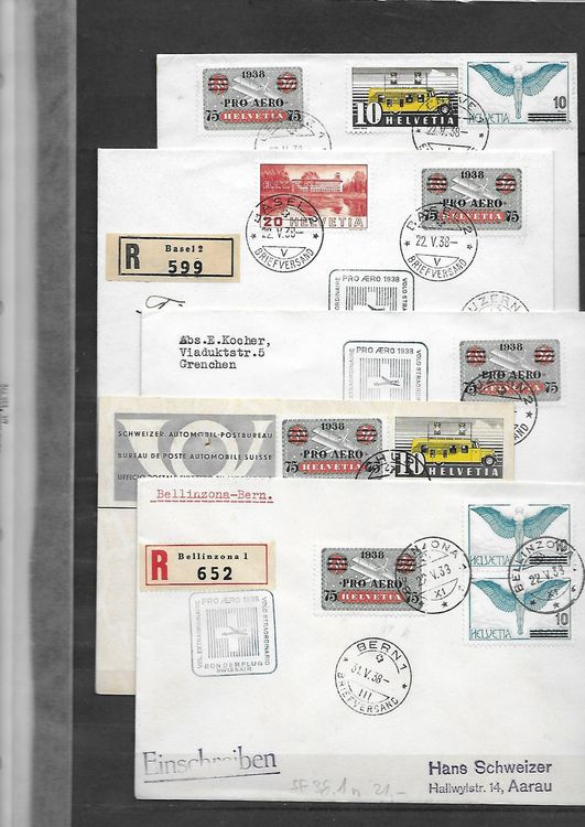 5 SF Belege 1938 SF 38.1 a/h/i/m/n Kat: CHF 110.- | Kaufen auf Ricardo