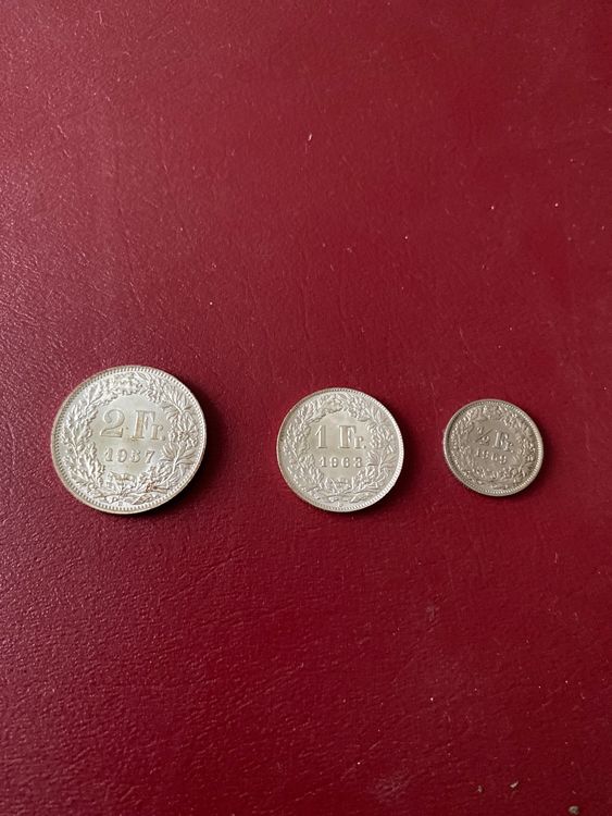 Silber Münzen 2 Fr. 1957, 1 Fr. 1963, 50 Rp. 1969 (Gebraucht) in Köniz für CHF 9 – mit Lieferung ...