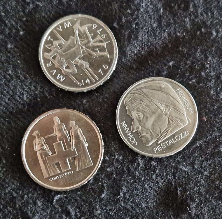 Drei Gedenkmünzen 5 Franken PP im Set (1974, 1976, 1977) (Gebraucht) in Affoltern am Albis für ...