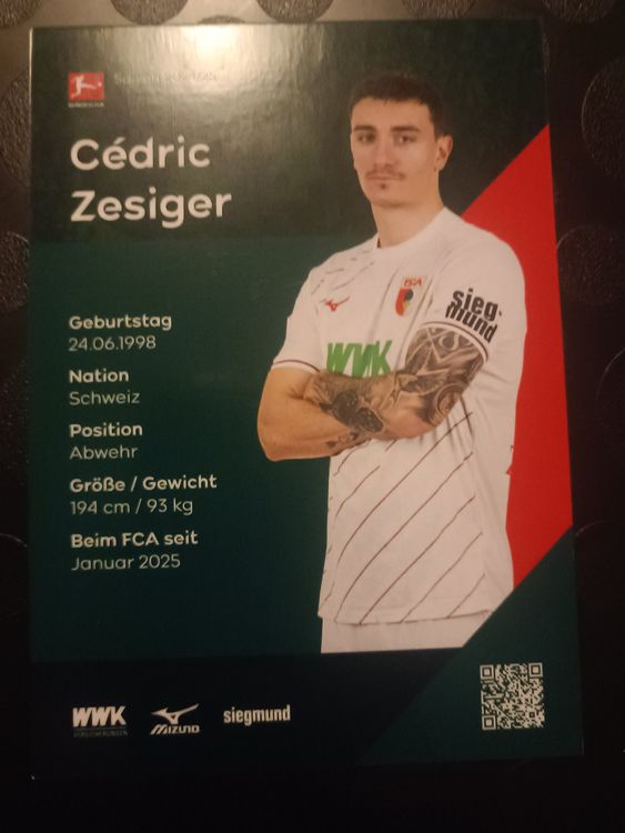 Cédric Zesiger - signierte Autogrammkarte ⚽🇨🇭 (D'occasion) à Menziken ...