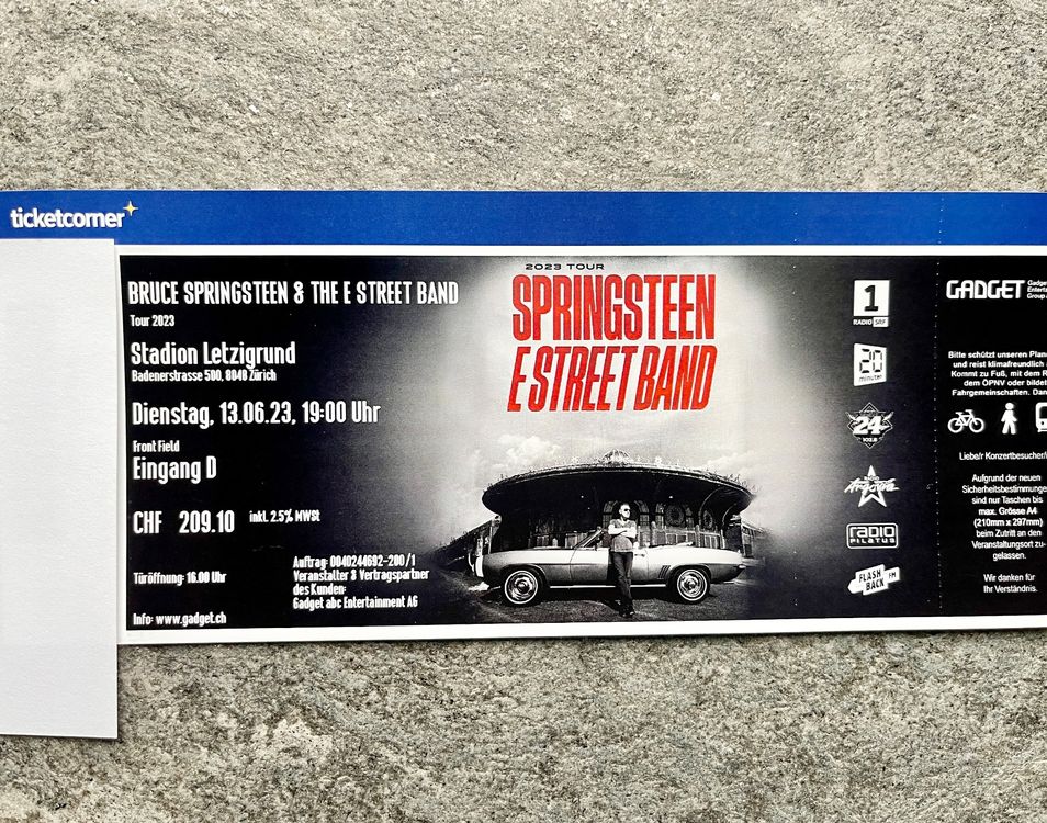 Bruce Springsteen - 1 Front Field Ticket - Zürich 13.06.23 | Kaufen auf ...