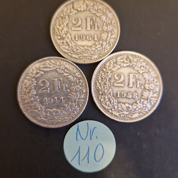 3x 2 Franken Silbermünzen 1944, 1958, 1961 CH Schweiz (Gebraucht) in Stans für CHF 18 – mit ...
