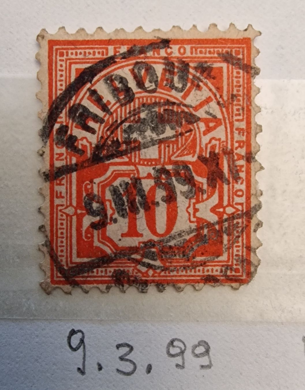 🇨🇭Schweiz Briefmarke, rot, gebraucht, 10 Rp., antik top! (D'occasion) à ...