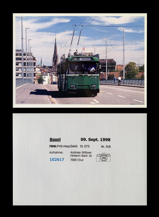 Basel Johanniterbrücke BVB Trolleybus FBW Foto Ausdruck A5 (Neu (gemäss ...
