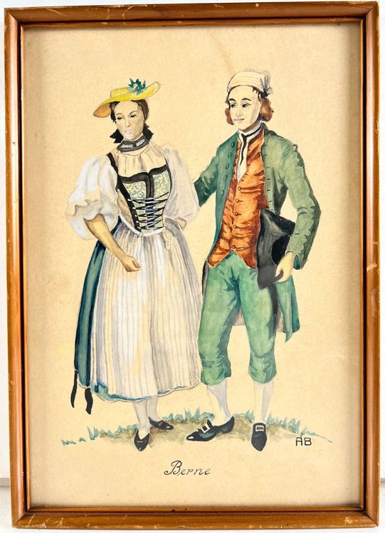 Antike Berner Paar Aquarell Monogrammiert. | Kaufen auf Ricardo