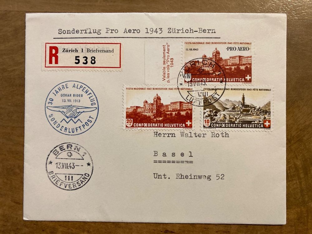 1943 Sonderflug Pro Aero Zürich-Bern (Gebraucht) in Sottens für CHF 3 – mit Lieferung auf ...