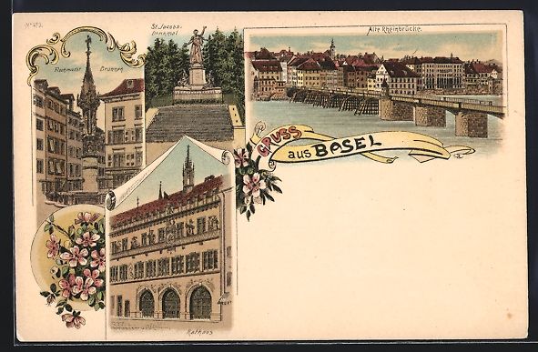 Litho Basel, Rathaus, Brunnen auf dem Fi | Acheter sur Ricardo