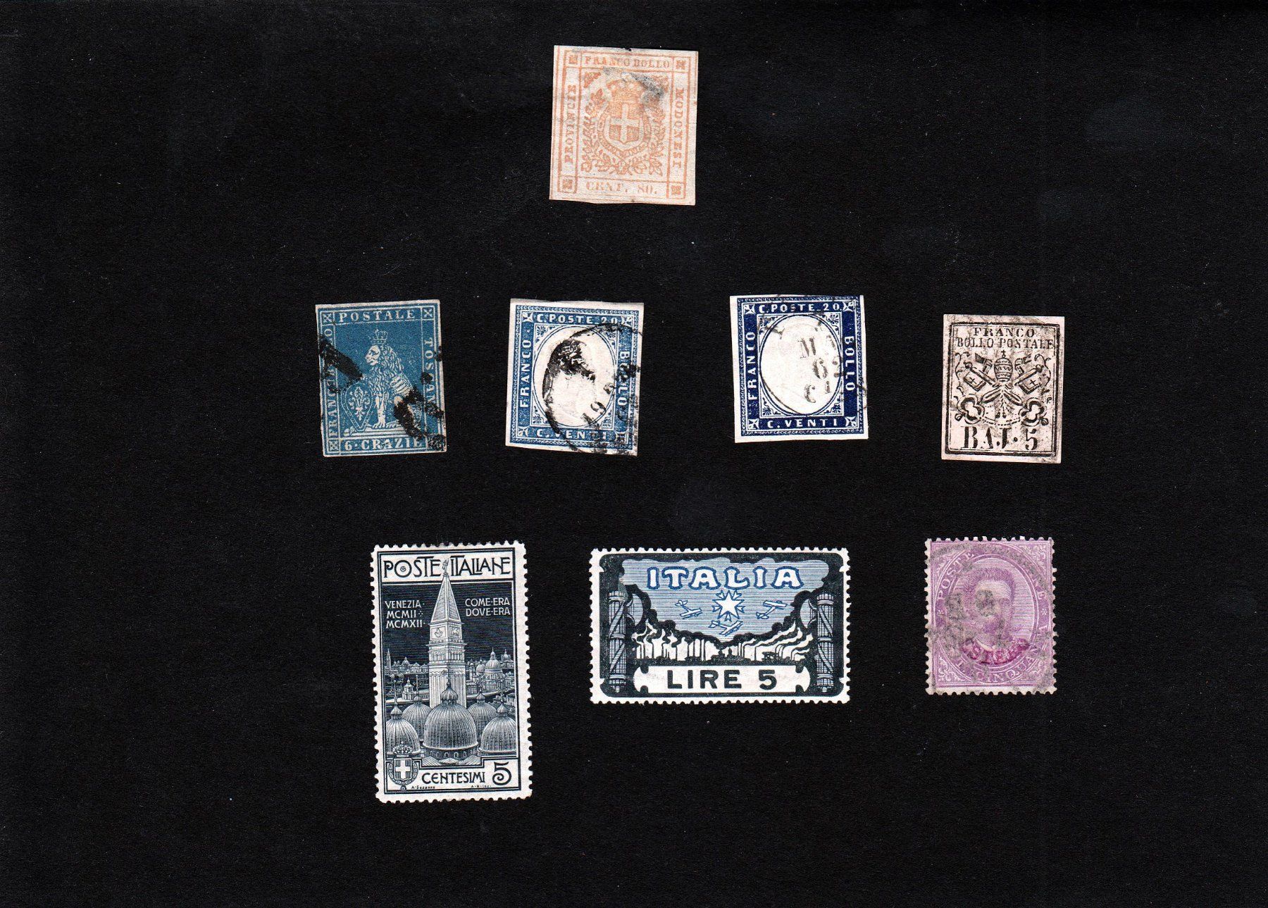 ITALIE Lot de 8 timbres anciens ★★/(★)/⨀ Cat. +600.- (D'occasion) à ...