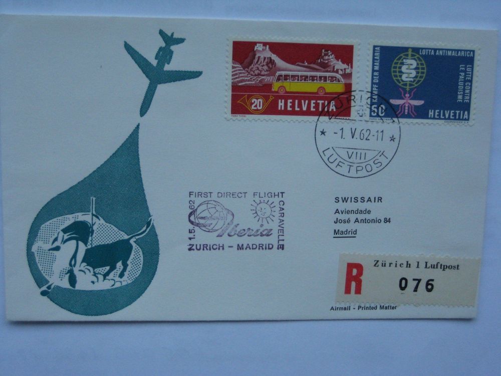 Erstflugbrief Zürich-Madrid 1.V.1962 !!! (Neu (gemäss Beschreibung)) in Wangs für CHF 2 – mit ...