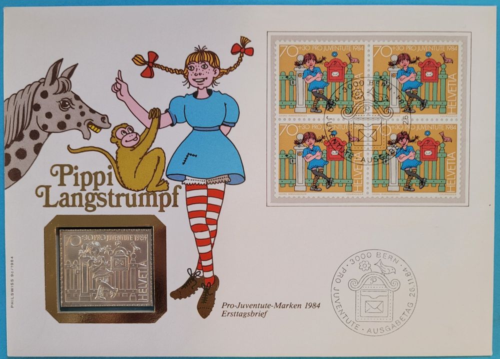 Münzbrief "PIPPI LANGSTRUMPF" mit Silberbriefmarke 999/10gr (Gebraucht) in Oberriet SG für CHF ...