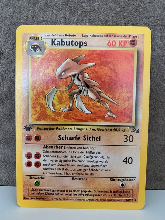 24/62 *1.Edition Kabutops Rare DE Pokemon Fossil (Gebraucht) in Fislisbach für CHF 14 – mit ...