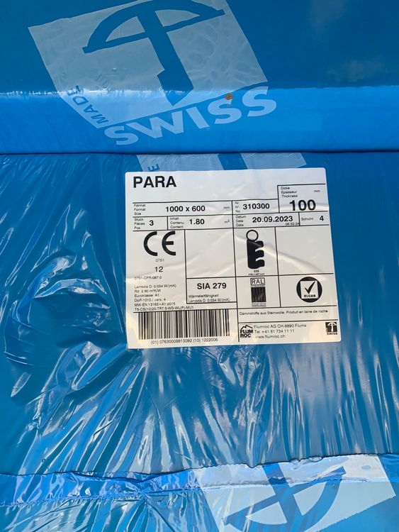 Pannello isolante Flumroc PARA 100mm (Neu und originalverpackt) in ...