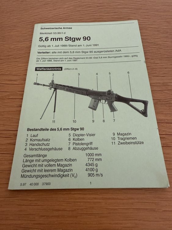 Originales Stgw 90 Merkblatt der Schweizer Armee, Top! (Gebraucht) in ...