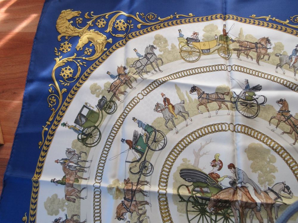 Hermès Blue/LA PROMENADE DE LONGCHAMPS Scarf/Schal/Foulard! (Gebraucht ...