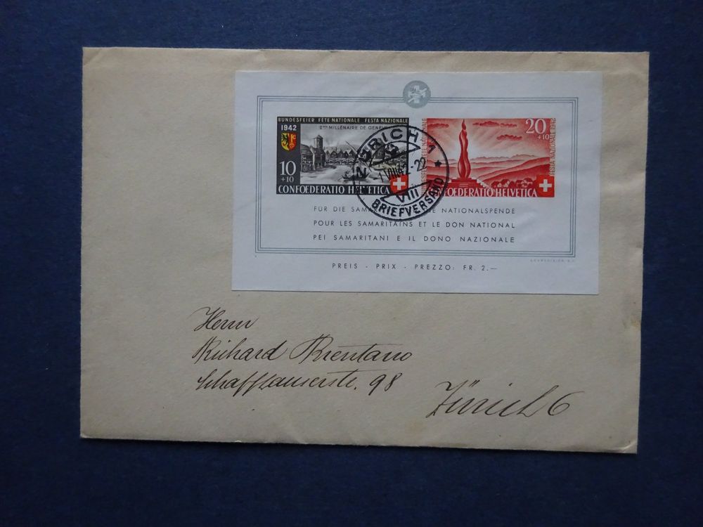 1942 Pro Patria Block auf Brief (Gebraucht) in Appenzell-Steinegg für CHF 29 – mit Lieferung auf ...
