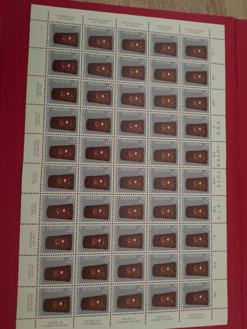 Kompletter Briefmarkenbogen Pro Juventute 1975, Top Zustand (Gebraucht ...