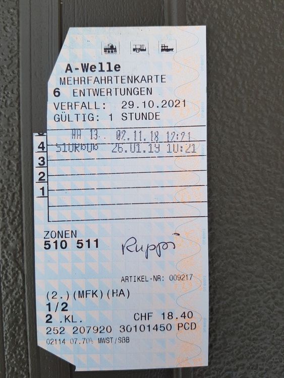 Mehrfahrtenkarte A-Welle Zone 510 + 511 (D'occasion) à Rombach pour CHF ...