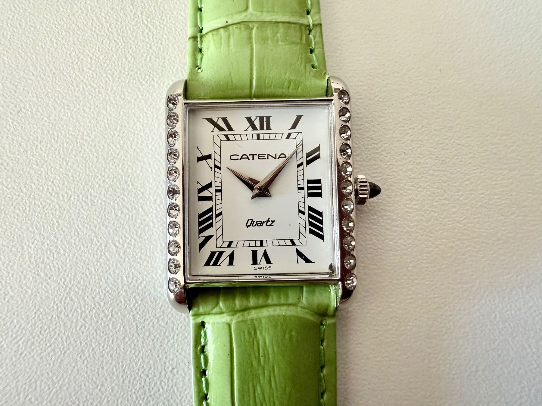 CATENA "Tank" type, MEDIUM, Acier & Brillants, Quartz, Swiss (Neuf avec ...