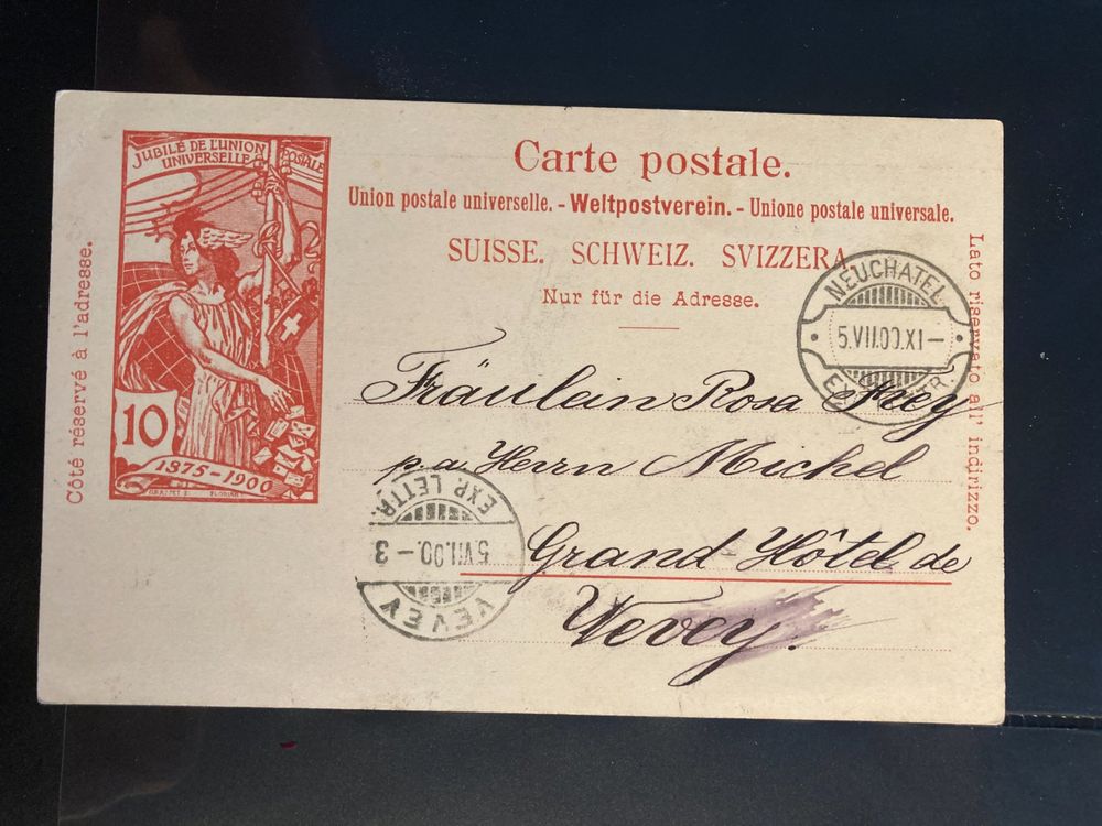 Schweiz 1900 10 Rp Ganzsache UPU 25 J. Neuchatel Rasierkl.st (Gebraucht) in Liestal für CHF 5 ...