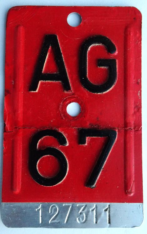 Velonummer Aargau 1967 AG 67 | Kaufen auf Ricardo