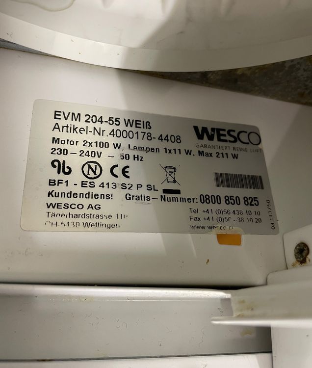 WESCO Einbauhaube EVM 204-55 dampfabzug | Kaufen auf Ricardo