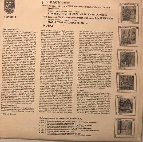 Bach – Violinkonzert / Klavierkonzert (10''-LP) (Gebraucht) in ...