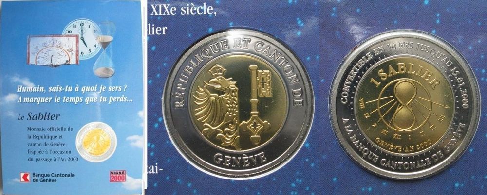 Genf GENEVE 10 Franken (1 Sablier) 2000 Bimetall PP im Folde (Gebraucht ...