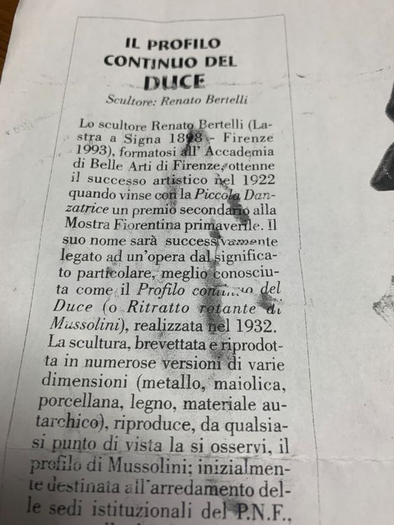 Benito Mussolini - "Il profilo continuo" - Scultura - 1932 (Gebraucht ...