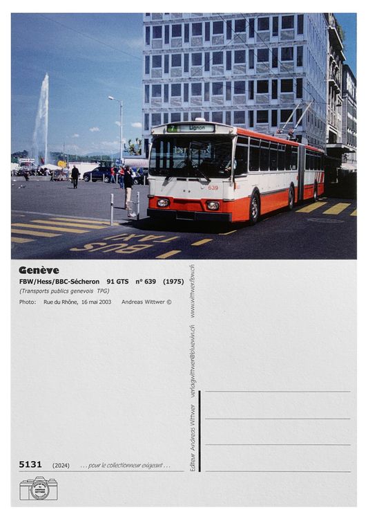 Genève Rue du Rhône Jet d'eau Trolleybus TPG FBW Hess 91GTS (Neu ...