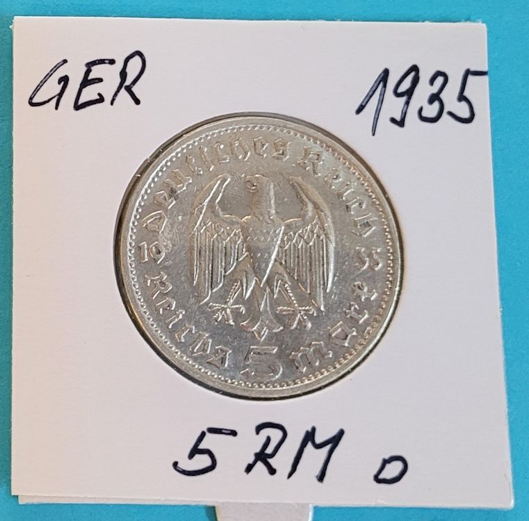 5 Reichsmark 1935 D Silber Nazi-Deutschland TopErhaltung (Gebraucht) in Oberriet SG für CHF 13 ...