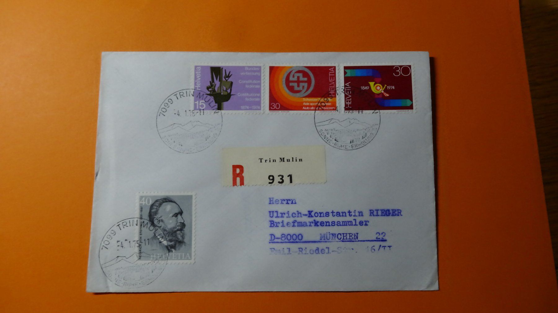 TRIN MULIN / GR R - Brief alte PLZ 4.1.75 26 (Gebraucht) in Anwil für ...
