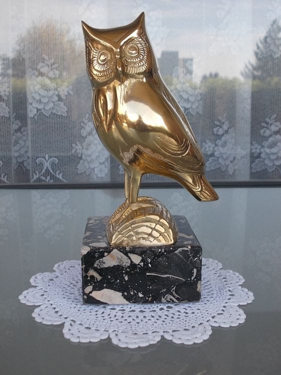 25cm grosse Messing*EULE*Kautz Uhu auf Marmor Sockel 1950gr. | Kaufen ...