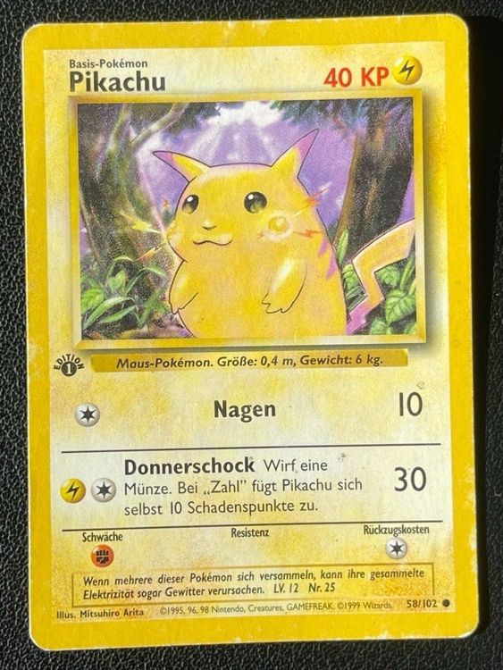 Pikachu 58/102 Pokémon Base Set 1st. Edition (Neu (gemäss Beschreibung ...