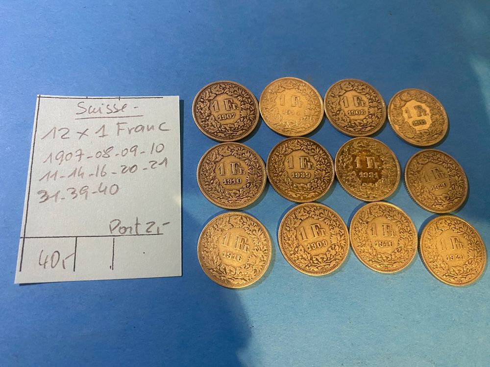 SUISSE : 12 X 1 FRANC ARGENT 1907 à 1940 (Gebraucht) in genève für CHF 48 – mit Lieferung auf ...