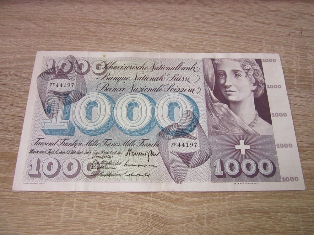 SCHWEIZ BANKNOTEN 1000 CHF 1973 (Gebraucht) in für CHF 410 – mit ...