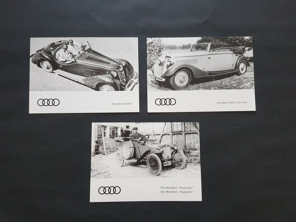 3 fiches AUDI, Museum mobile, Auto-Union, Wanderer W25K, W40 (Neu ...