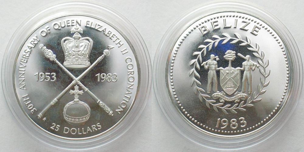 BELIZE 25 Dollars 1983 30 JAHRE KRÖNUNG ELIZABETH II. Silber | Acheter ...