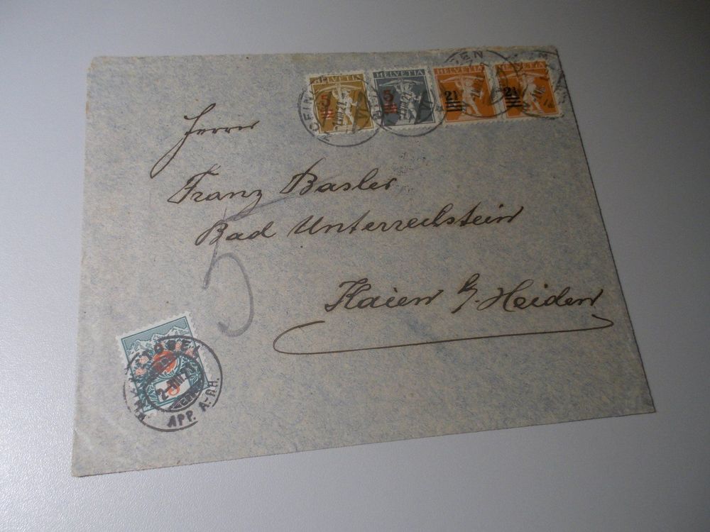 Taxbrief 1921 Buntfrankatur, Zofingen-Rehetobel, Überdruck (Gebraucht) in Wolfhalden für CHF 4.1 ...