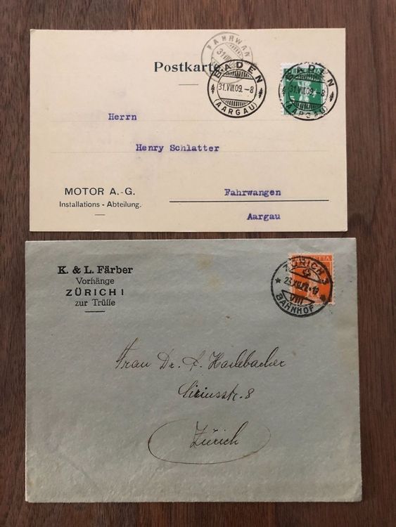 1909, Nr. 119 Karte von Baden nach Fahr- (Gebraucht) in Jegenstorf für ...