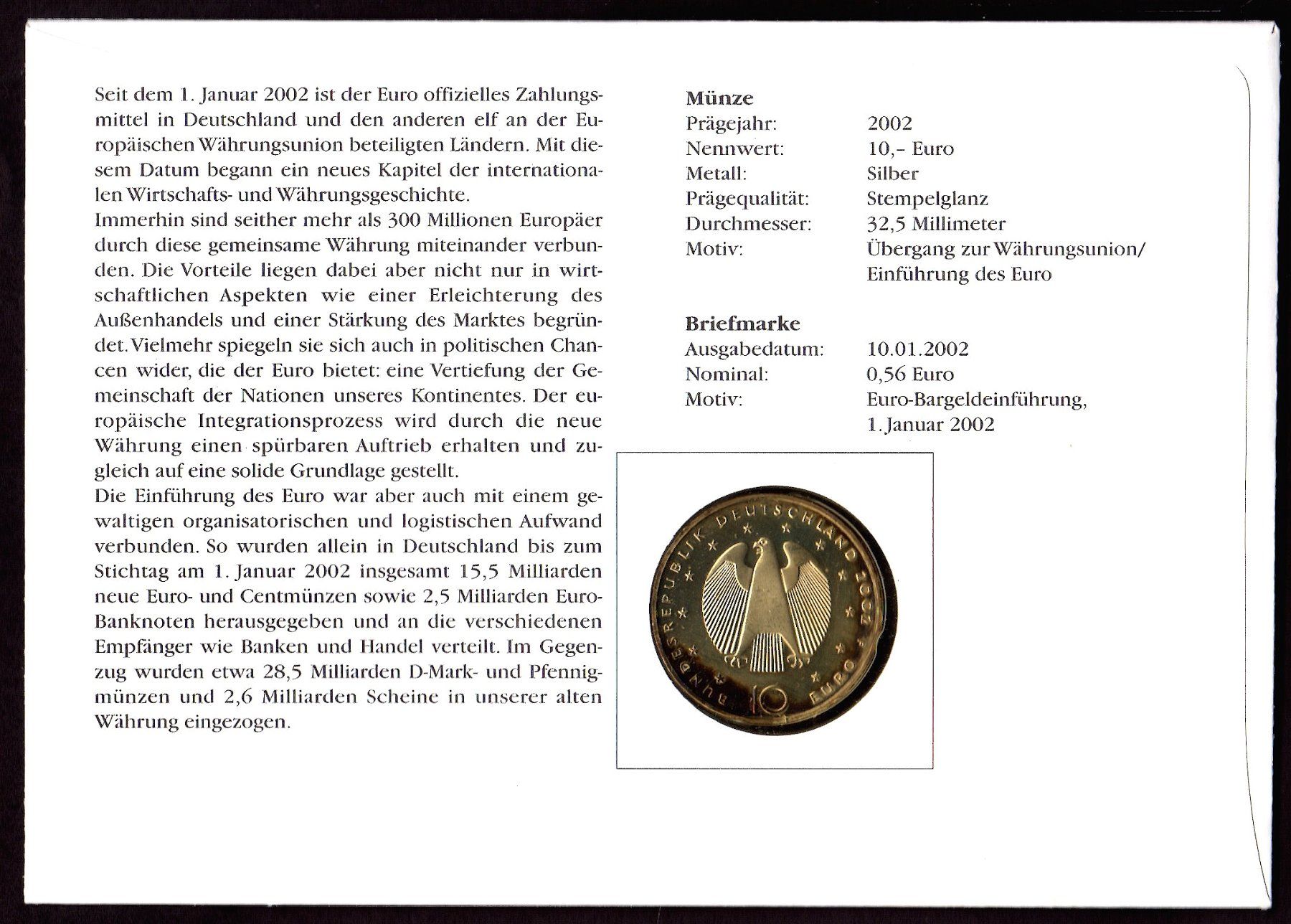 Silbernumis, Übergang zur Währungsunion, Einführung des Euro (Neu ...