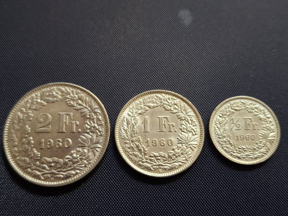 Schweizer Münzen Jahrgang 1960 (2-, 1-Franken, 50-Rp) (Gebraucht) in ...