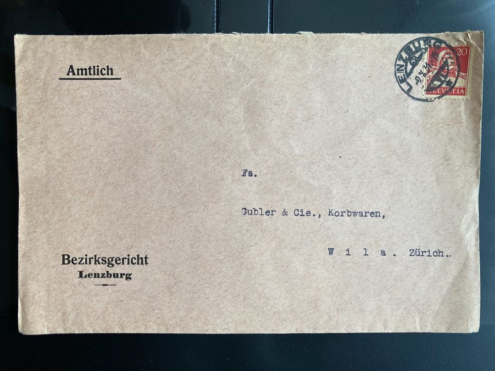 Schweiz 1931 Brief Amtlich Bezirksgericht Lenzburg 20 Tell (Gebraucht) in Liestal für CHF 1 ...