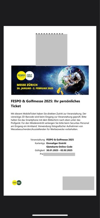 Fespo Ferien & Golf Messe Zürich Tickets für 2 erwachsenen (Neu (gemäss ...