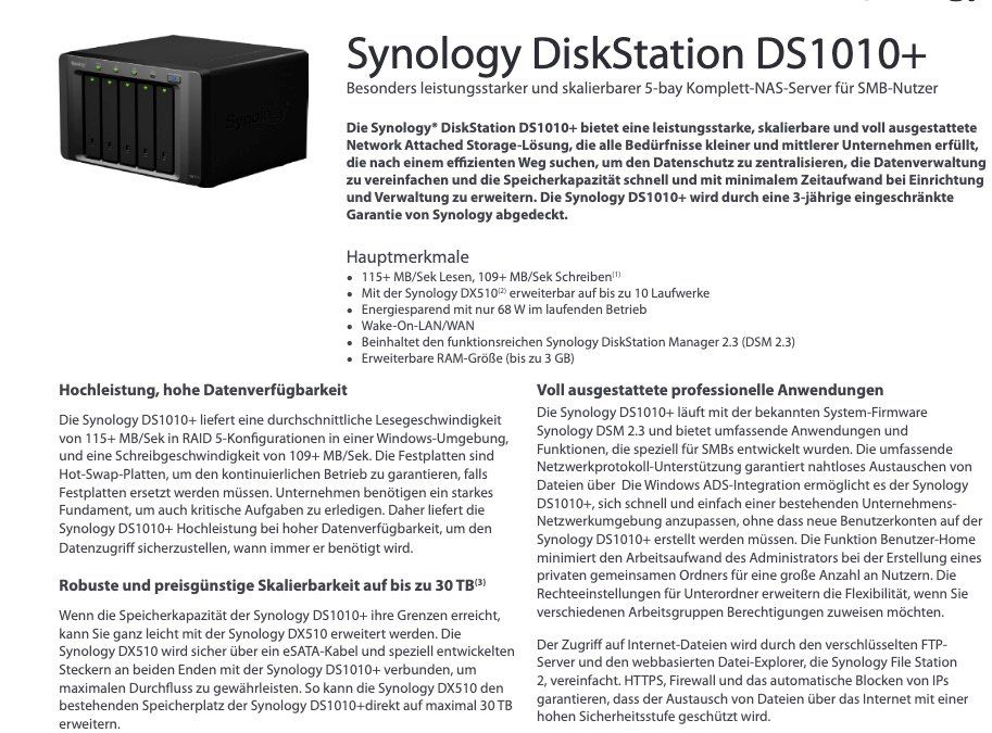 NAS Synology DS1010+ (Gebraucht) in Amriswil für CHF 202 – mit ...